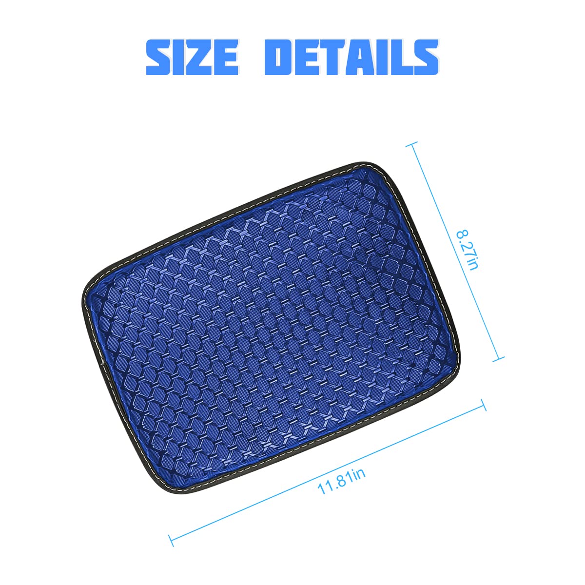 8sanlione Car Center Console Cushion Pad, 11.8"x8.3" Waterproof Non Slip PU Leather, Auto Armrest Seat Box Cover Protector for Men Women, Vehicle Interior Accessories for SUV, Truck, Van (Blue)