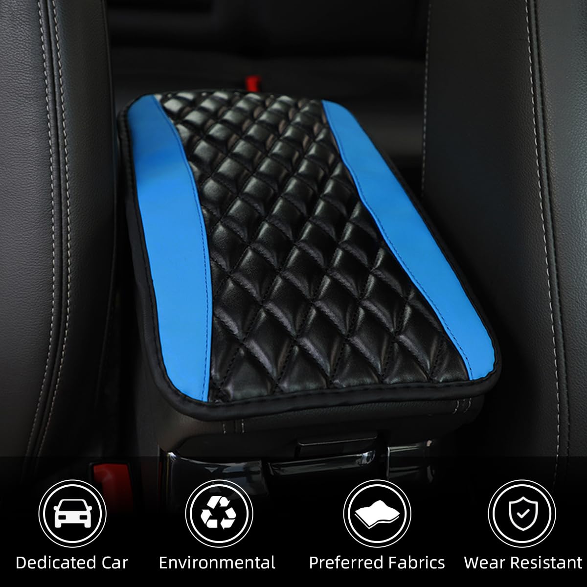 Kewucn Car Center Console Cushion Pad, Universal Leather Waterproof Armrest Seat Box Protector, Auto Memory Foam Armrest Cover, Vehicle Decor Accessories for Most Cars (Blue)