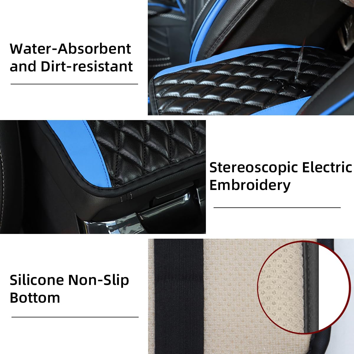 Kewucn Car Center Console Cushion Pad, Universal Leather Waterproof Armrest Seat Box Protector, Auto Memory Foam Armrest Cover, Vehicle Decor Accessories for Most Cars (Blue)