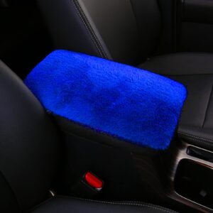 silence shopping fluffy furry armrest cover for car, auto center console cover pad car soft console pad wool fur armrest seat box cover protector universal fit for most vehicle, suv (royal blue)