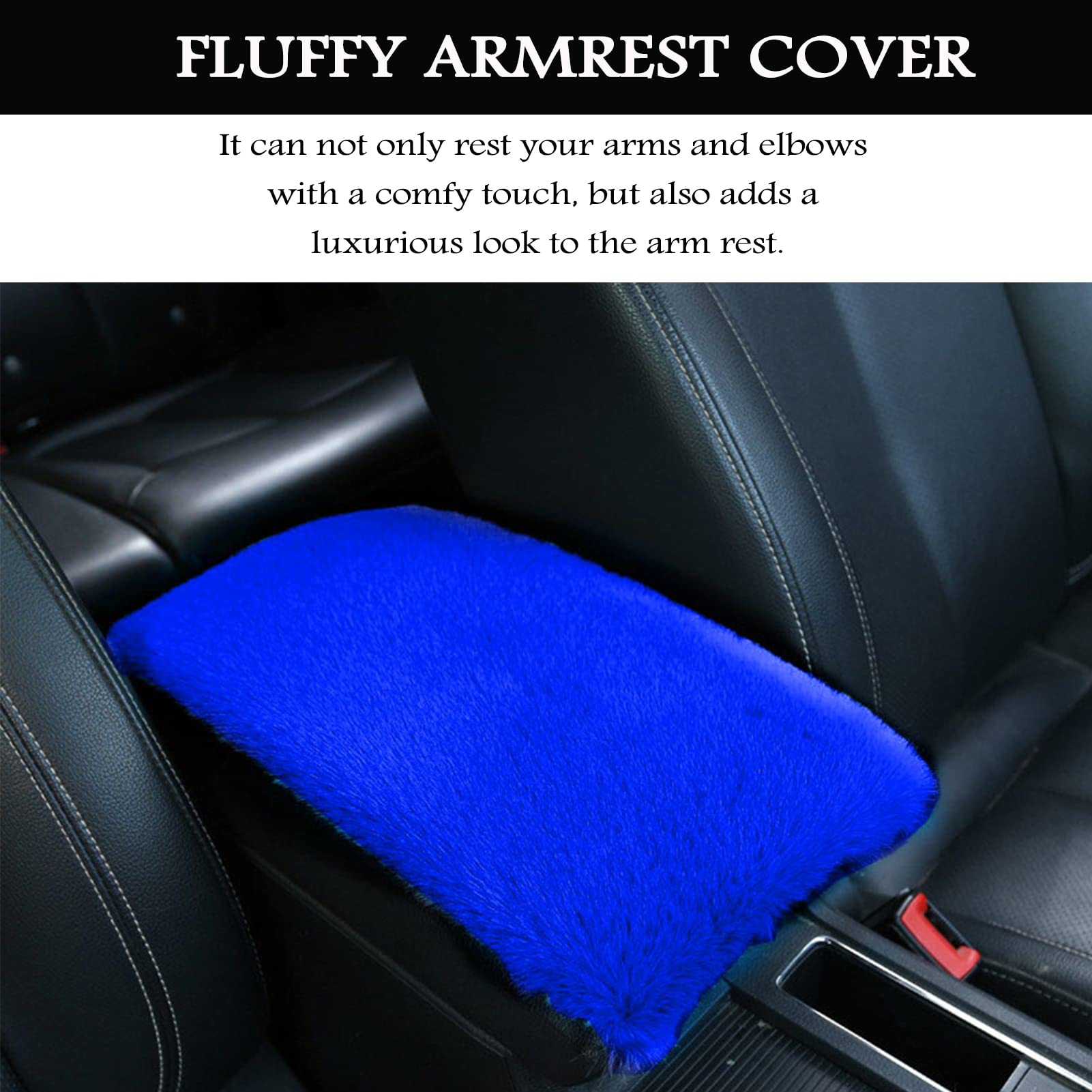 Silence Shopping Fluffy Furry Armrest Cover for Car, Auto Center Console Cover Pad Car Soft Console Pad Wool Fur Armrest Seat Box Cover Protector Universal Fit for Most Vehicle, SUV (Royal Blue)