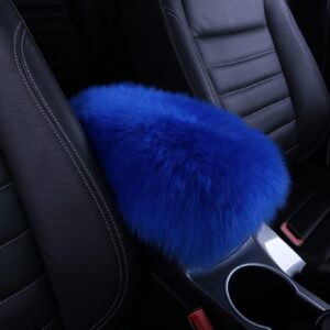 auto center console armrest pad, warm winter fluffy sheepskin wool vehicle center console arm rest seat box pad cover cushion universal fit for most car (blue)