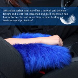 Frienda Furry Armrest Cover Auto Center Armrest Cover Car Soft Console Pad, Real Sheepskin Wool Soft Fluffy Auto Center Console Cover for Most Car Decoration Protector (Blue, Fluffy Style)