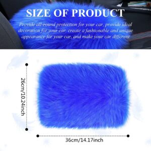 Frienda Furry Armrest Cover Auto Center Armrest Cover Car Soft Console Pad, Real Sheepskin Wool Soft Fluffy Auto Center Console Cover for Most Car Decoration Protector (Blue, Fluffy Style)