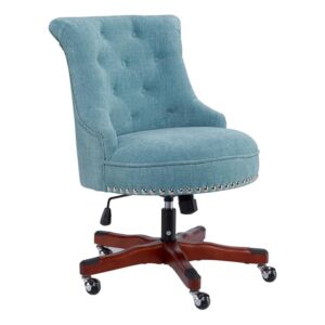 bowery hill traditional fabric armless office chair in aqua blue/chrome