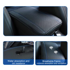 1 PC Car Four-season Universal Armrest Box Mat, Carbon Fiber Leather Embossing Center Console Cover Pad, Double Line Non-slip Central Handrail Box Cover Protector, for Most Vehicle Decoration (Blue)