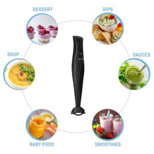 Elite Gourmet EHB2425B Electric Immersion, Mixer, Chopper, 1-Touch Control Hand Blender, 150 Watts, Black