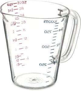 carlisle foodservice products 4314307 commercial plastic measuring cup, 1 quart, clear