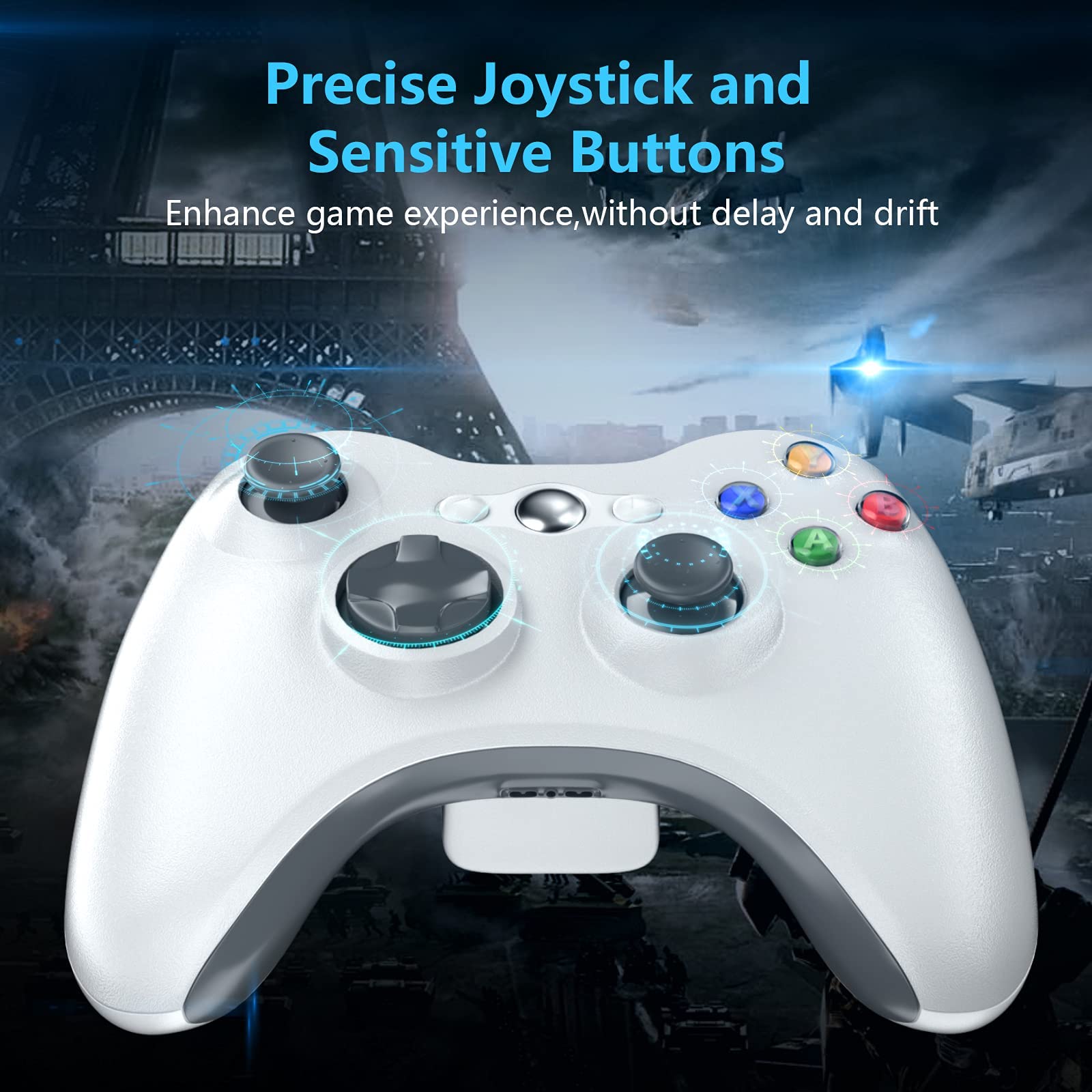 Oussirro Wireless Controller for Xbox 360, 2.4GHZ Gamepad Joystick Controller Remote for PC Windows 7,8,10 with Receiver Adapter, White