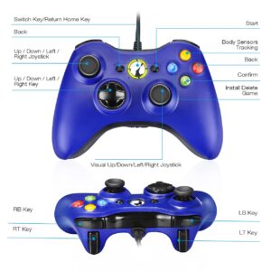 Powerextra Wired Xbox 360 Controller with Upgraded Joystick for PC Windows 7 8 10 - Blue