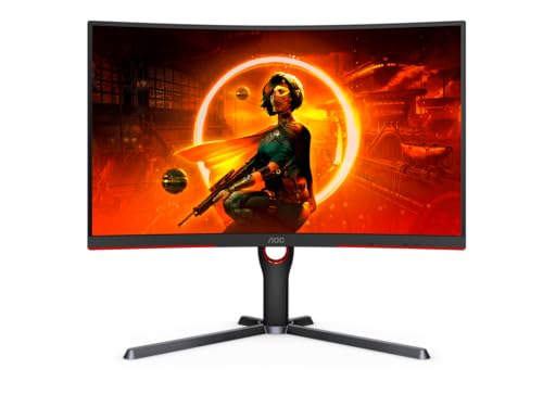 AOC CQ27G3Z 27" Curved Gaming Monitor, QHD 2K 2560x1440, 1000R VA, 240Hz 0.5ms, FreeSync Premium, Height Adjustable Stand, Xbox PS5 Switch, 3-Year Zero-Bright-dot,Black