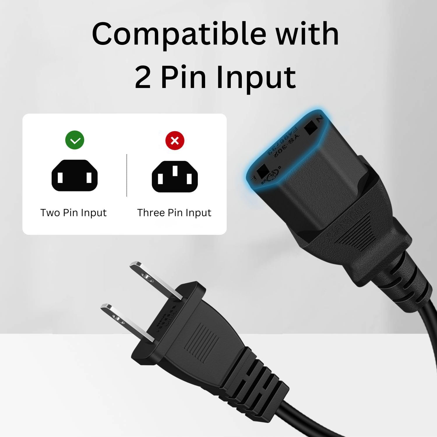 TNP 2 Prong Power Cord for Xbox 360 (10 ft) Compatible with PS4 Pro, Xbox One Original, Xbox 360 Slim/Pro/E/Elite/Arcade/Jasper/Falcon - Black 2 Prong AC Power Cord Cable Replacement