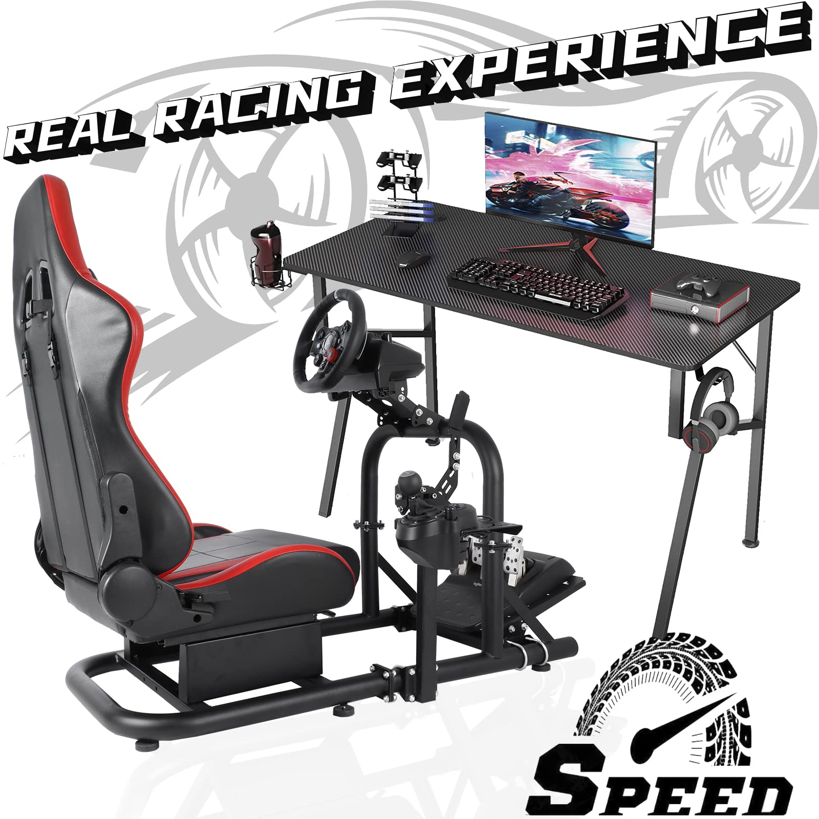 Dardoo G920 Gaming Simulator Cockpit Compatible with Logitech G27 G29 G923, Fanatec, Thrustmaster T300RS,TXRW_Base for PS4,Xbox PC, Wheel Stand Without Wheel, Pedal, Handbrake and Seat