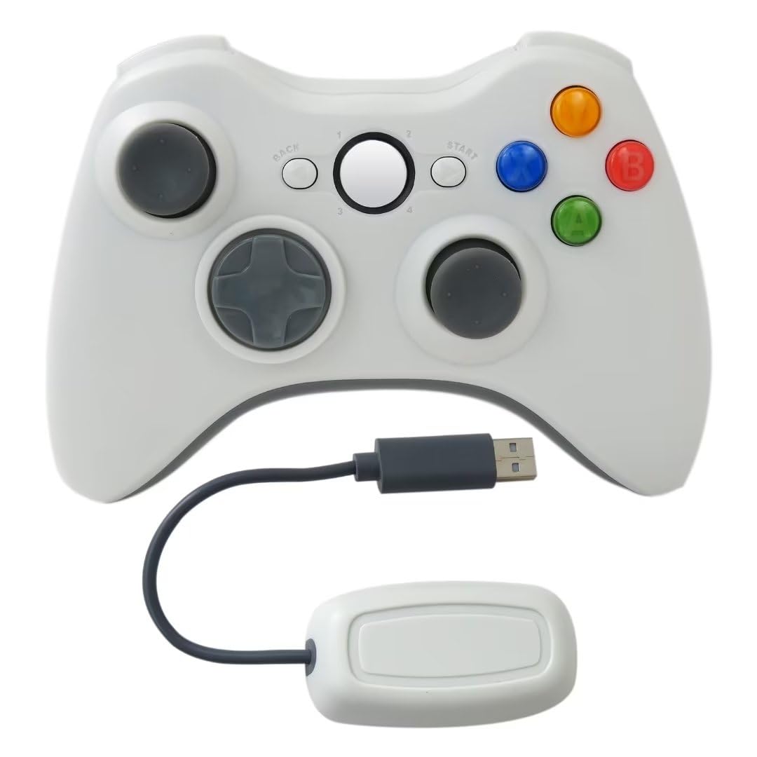 Xspeedonline 2.4GHz Wireless Game Controller for Xbox 360/Xbox 360 Slim/Xbox 360 E, Gamepad Joystick Remote Featured the Eight-Way Directional D-pad Help Stay in Control - White