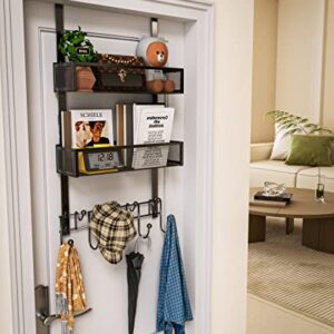 HapiRm Over The Door Hanger with Coat Hooks and 2 Baskets, Rustproof & Waterproof Over The Door Hooks, Over The Door Organizer for Hats, Bathroom, Kitchen, Bedroom-Black (for 1.76in Doors)