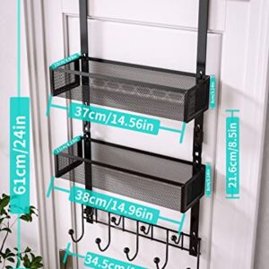 HapiRm Over The Door Hanger with Coat Hooks and 2 Baskets, Rustproof & Waterproof Over The Door Hooks, Over The Door Organizer for Hats, Bathroom, Kitchen, Bedroom-Black (for 1.76in Doors)