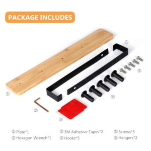 JSVER Wooden Over The Door Hooks 5 Hooks Door Hanger, Sturdy Heavy Duty Coat Rack for Bag, Coat, Towel, Hat, Robes, Scarves, Bedroom, Closet, Bathroom