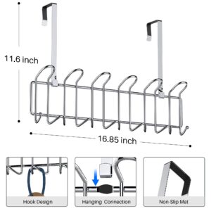 Minggoo Over The Door 13-Hook Rack Heavy-Duty, Wall Mounted Coat Rack，Door Clothes Hanger for Living Room, Cloakroom, Bathroom, Chrome Finish