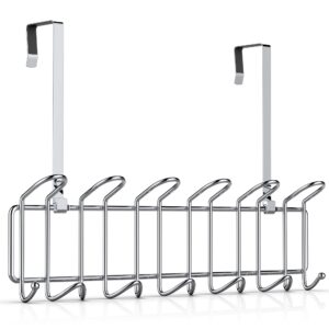 Minggoo Over The Door 13-Hook Rack Heavy-Duty, Wall Mounted Coat Rack，Door Clothes Hanger for Living Room, Cloakroom, Bathroom, Chrome Finish