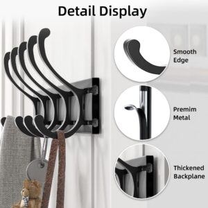 Over The Door Hooks for Hanging, Black Stainless Sturdy Clothes Rack Hanger for Coat, Towel, Purse, Backpack, Hat, Modern Organizer for Living Room, Bathroom, Bedroom, Dorm, 5 Double-Hook