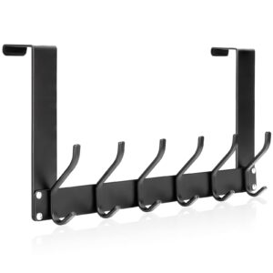 uross foldable over the door hooks, heavy duty over door hanger, behind the door hook rack for hanging jackets coats hoodies towels scarfs clothes hats handbags backpacks -black