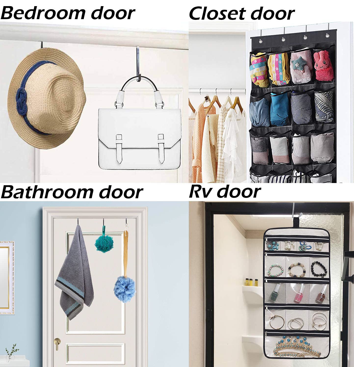 MISSLO 4 Pack Metal Over The Door Hook for Hanging Towels Rack Heavy Duty Door Hanger Organizer for Hang Clothes Coats in Bathroom Bedroom