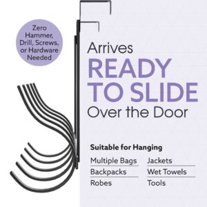 Richards Over The Door Hooks - Stainless Steel and Heavy-Duty Hanger for Clothes, Coat, Towel, Bag, Robe, Hat and Purse | 17x3x10 inches | Austin - Black