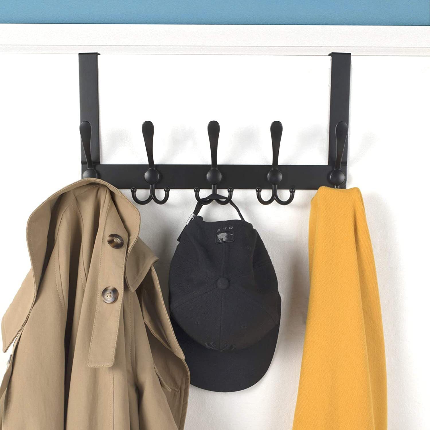 Vaeheyk Over The Door Hooks,Over The Door Towel Rack,Coat Rack for Hanging Clothes Hat Towels,Door Hanger-5 Hooks(Black 1pcs)