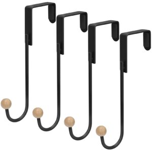 skycase over the door hooks,4 pack door hangers hooks,heavy duty hook coat rack for living room, bathroom, bedroom, kitchen hanging clothes, towels, hats, coats, bags,black,black