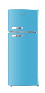 rca rfr786-blue 2 door apartment size refrigerator with freezer, 7.5 cu. ft, retro blue