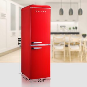 Galanz GLR74BRDR12 Retro Refrigerator with Bottom Mount Freezer Frost Free, Dual Door Fridge, Adjustable Electrical Thermostat Control, 7.4 Cu Ft, Red