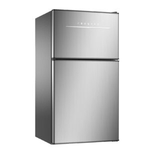 frestec mini fridge with freezer, small refrigerator, 2 door mini fridge for bedroom, 3.2 cu.ft, low noise, 7 settings temperature adjustable control (stainless steel)