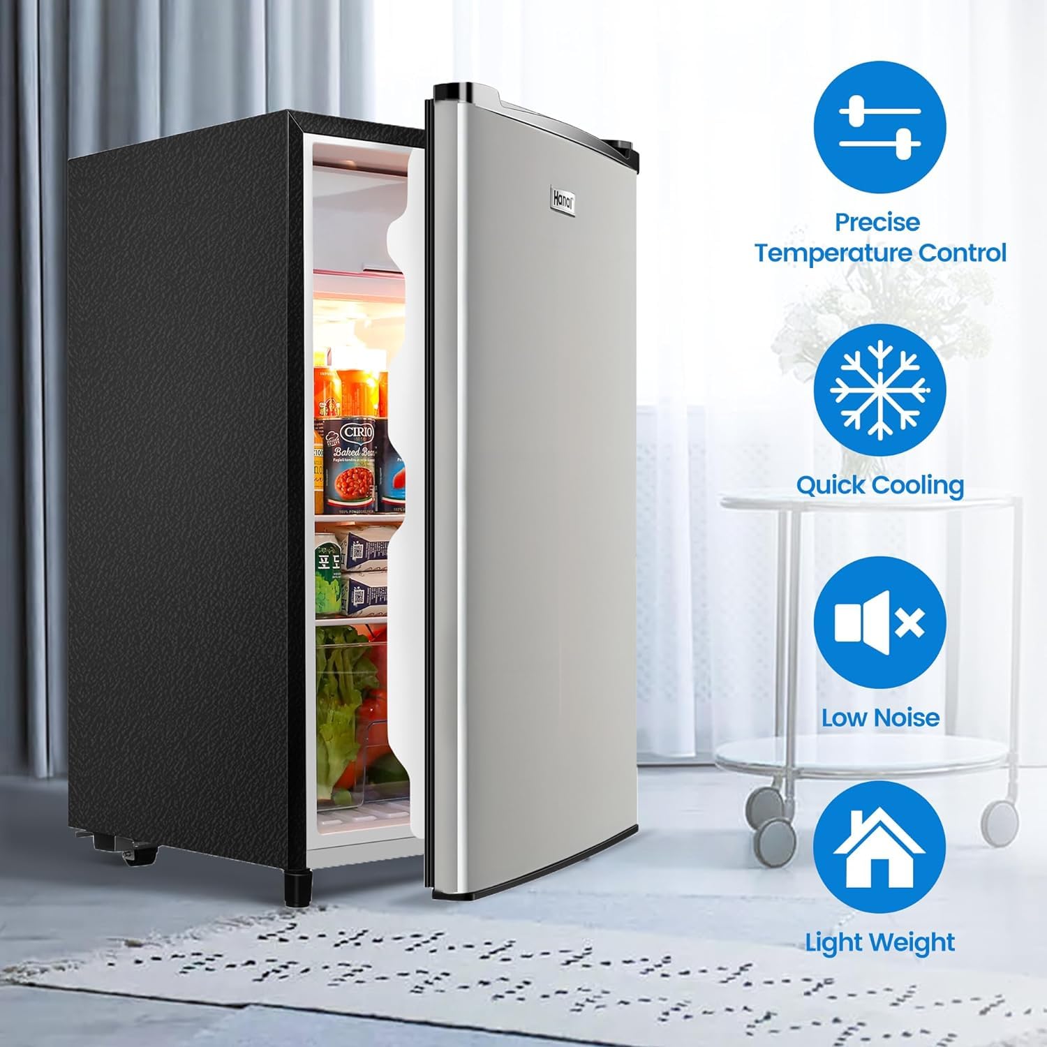 WANAI Mini Fridge With Inner Freezer 3.2 Cu.Ft Single Door Small Refrigerator Energy-efficient, Low Noise, Mini Fridge For Bedroom Dorm and Office Silver