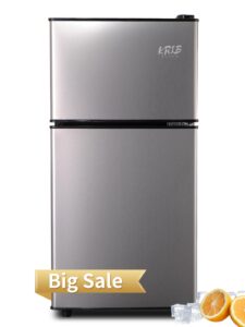 krib bling compact refrigerators with freezer, 3.5 cu.ft mini fridge with 7 level temp adjustable thermostat, small fridge for apartment, office, basement, silver