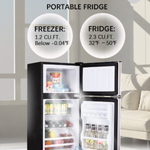 KRIB BLING Compact Refrigerators with Freezer, 3.5 Cu.ft Mini Fridge with 7 Level Temp Adjustable Thermostat, Small Fridge for Apartment, Office, Basement, Silver