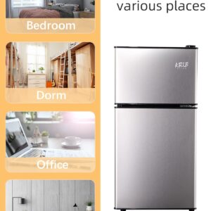 KRIB BLING Compact Refrigerators with Freezer, 3.5 Cu.ft Mini Fridge with 7 Level Temp Adjustable Thermostat, Small Fridge for Apartment, Office, Basement, Silver