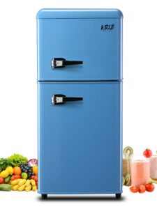 krib bling 3.5 cu.ft refrigerator 2 door 7 level adjustable thermostat control top-freezer refrigerator lock fresh energy saving blue