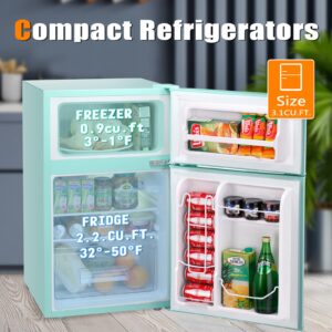 Antarctic Star Mini Fridge 3.1Cu.Ft Compact Refrigerator 2-Doors Freezer Low Noise Defrost Storage of Beverages Vegetables Fruits Kitchen Living Room Office Dormitory Green