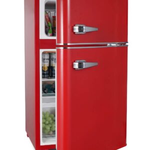 Northair 2-Door Mini Refrigerator with Freezer Compact Fridge with Removable Basket and Shelves 3.2 Cu Ft Red