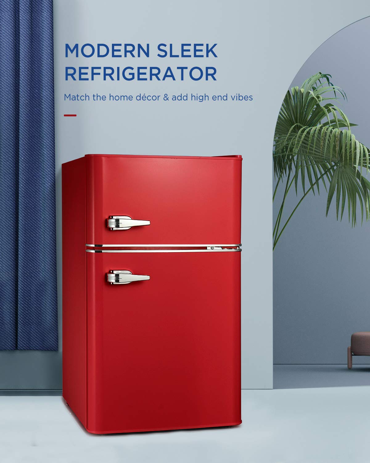 Northair 2-Door Mini Refrigerator with Freezer Compact Fridge with Removable Basket and Shelves 3.2 Cu Ft Red