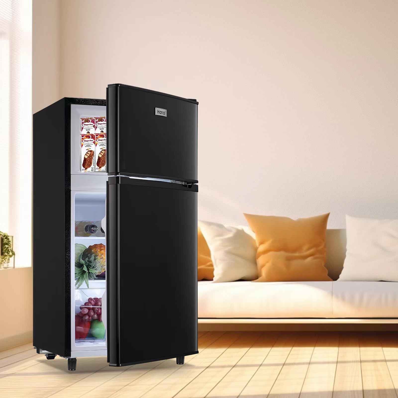 WANAI Compact Refrigerator 3.5 Cu.Ft, 2 Door Design,Adjustable Thermostat, Adjustable Removable Shelves Refrigerator Suitable for Dorm Garage and Office.