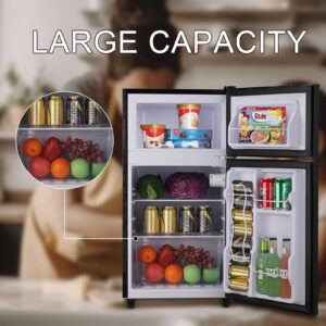 WANAI Compact Refrigerator 3.5 Cu.Ft, 2 Door Design,Adjustable Thermostat, Adjustable Removable Shelves Refrigerator Suitable for Dorm Garage and Office.