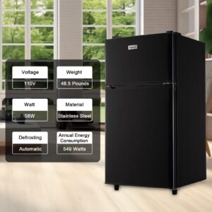 WANAI Compact Refrigerator 3.5 Cu.Ft, 2 Door Design,Adjustable Thermostat, Adjustable Removable Shelves Refrigerator Suitable for Dorm Garage and Office.