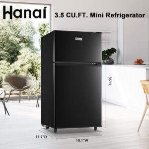 WANAI Compact Refrigerator 3.5 Cu.Ft, 2 Door Design,Adjustable Thermostat, Adjustable Removable Shelves Refrigerator Suitable for Dorm Garage and Office.