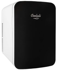 cooluli 15l mini fridge for bedroom - car, office desk & college dorm room - 12v portable cooler & warmer for food, drinks, skincare, beauty & makeup - ac/dc small refrigerator with glass front, black