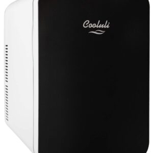 Cooluli 15L Mini Fridge for Bedroom - Car, Office Desk & College Dorm Room - 12v Portable Cooler & Warmer for Food, Drinks, Skincare, Beauty & Makeup - AC/DC Small Refrigerator with Glass Front, Black