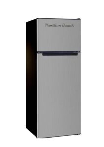 hamilton beach hbfr7500, 2 door apartment size retro refrigerator with top freezer, 7.5 cu ft, stainless