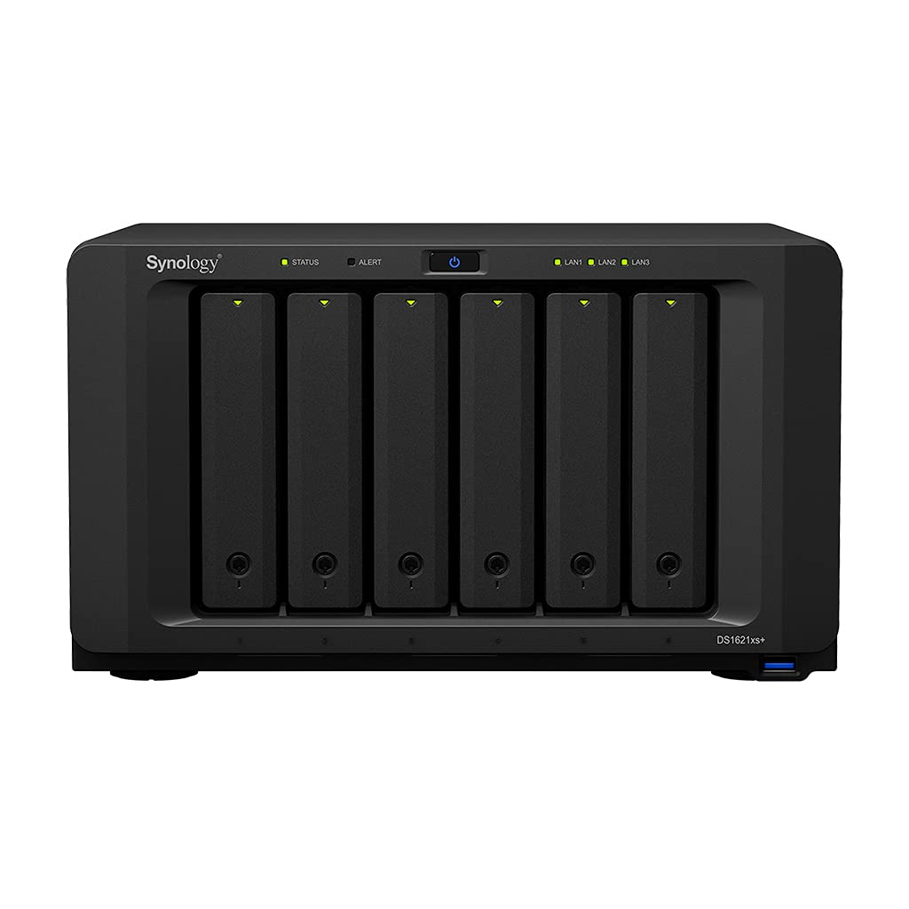 Synology DiskStation DS1621xs+ NAS Server with Xeon 2.2GHz CPU, 32GB Memory, 108TB HDD Storage, 1TB M.2 NVMe SSD, 1 x 10GbE LAN Port, DSM Operating System