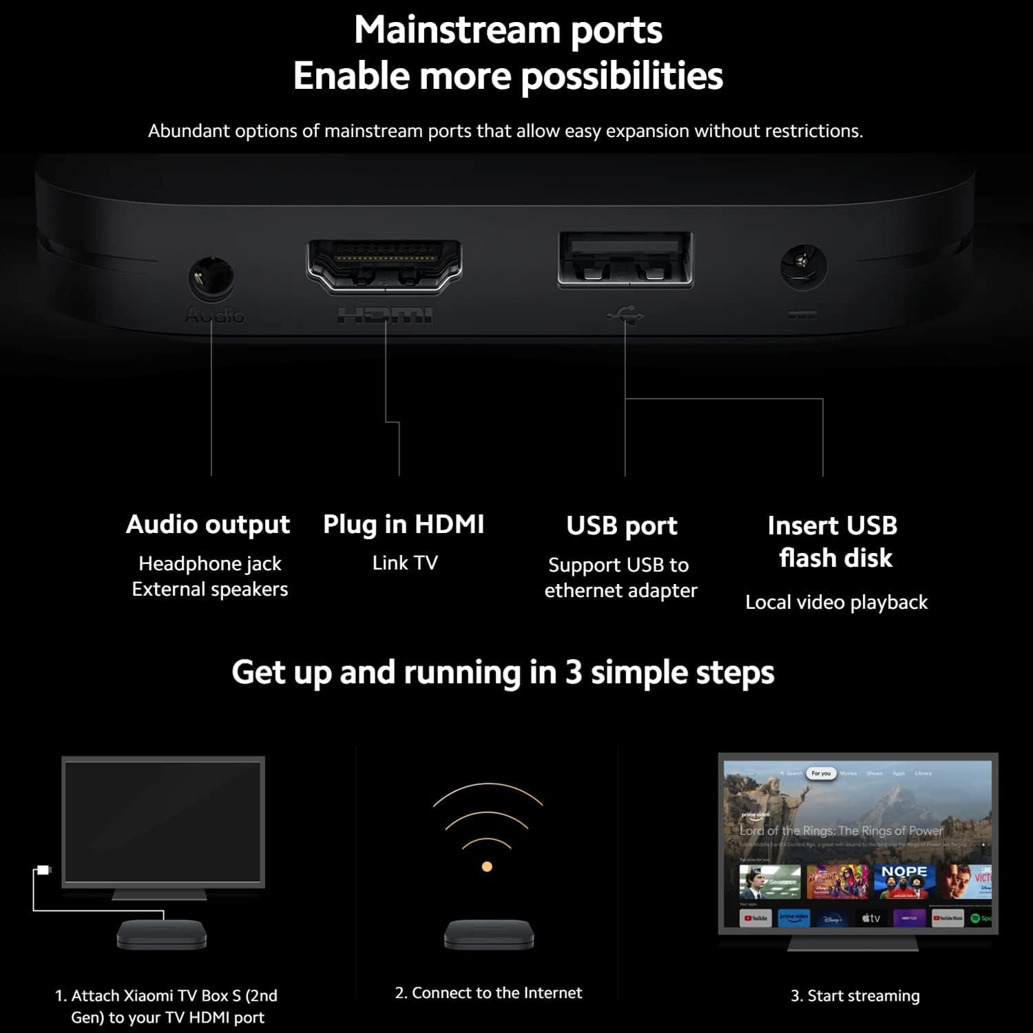 Xiaomi TV Box S 2nd Gen - 4K Ultra HD Streaming Media Player, Google TV Box with 2GB RAM 8GB ROM, 2.4G/5G Dual WiFi, Bluetooth 5.2 & Dolby Audio and DTS-HD, Dolby Vision, HDR10+