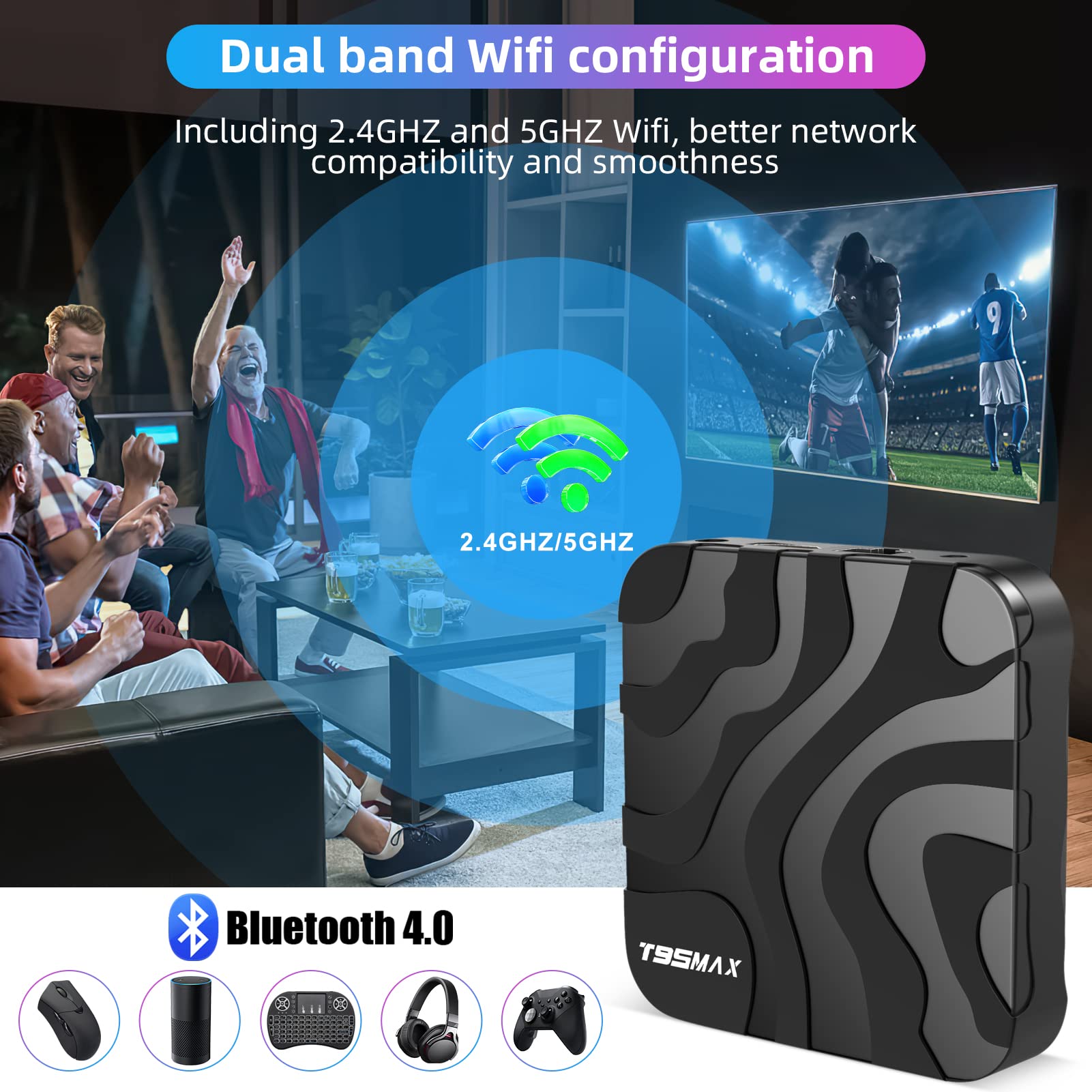 Android TV Box 12.0, T95Max H618 4GB RAM 64GB ROM Android Box with Quad Core GPU Mali-G31 MP2 Support 6K 3D, 2.4GHz/5GHz Dual WiFi with BT 4.0 USB 2.0 Smart TV Box